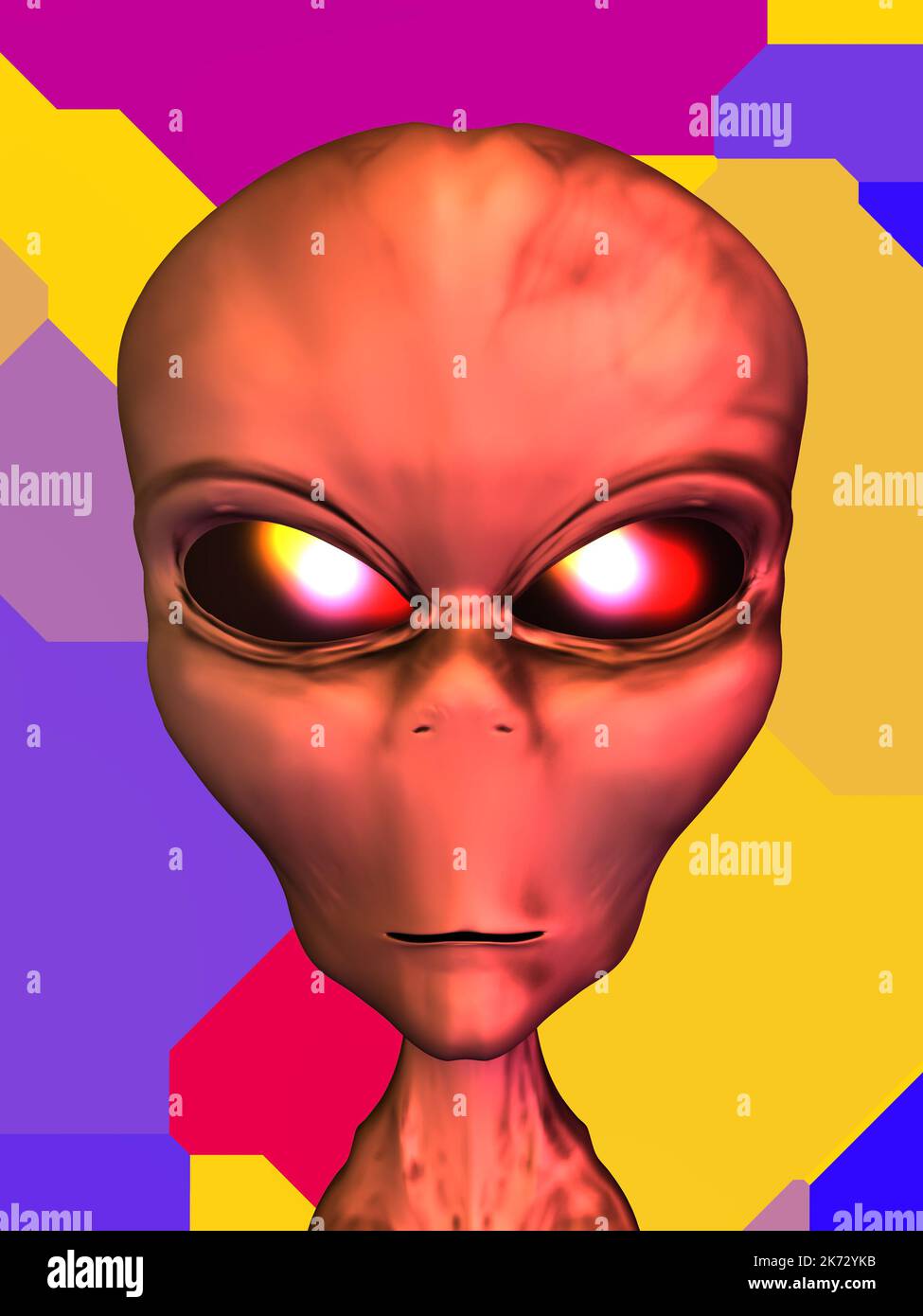 Alien head in front of a colorful background Stock Photo - Alamy