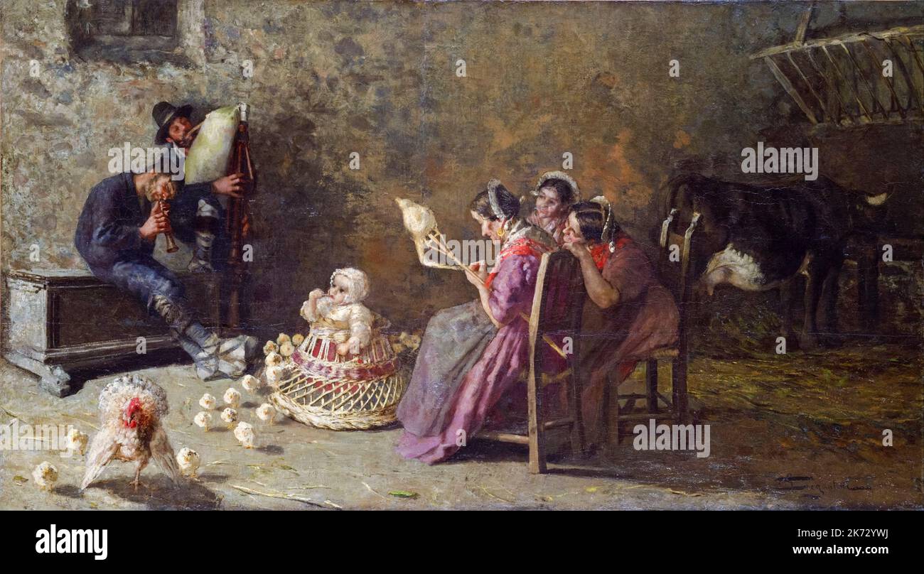 Giovanni Segantini painting, Bagpipers of Brianza, oil on canvas, circa ...