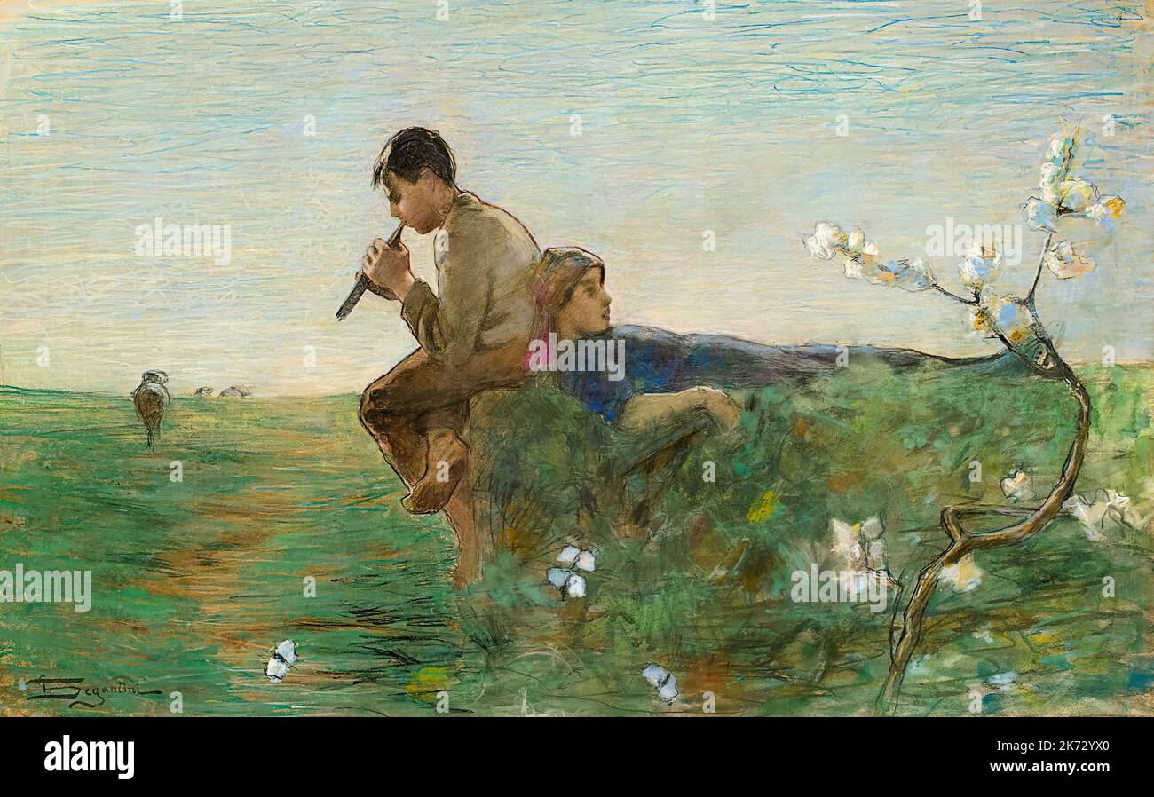 Giovanni Segantini, Idyll, painting in pastel on board, 1890-1895 Stock ...