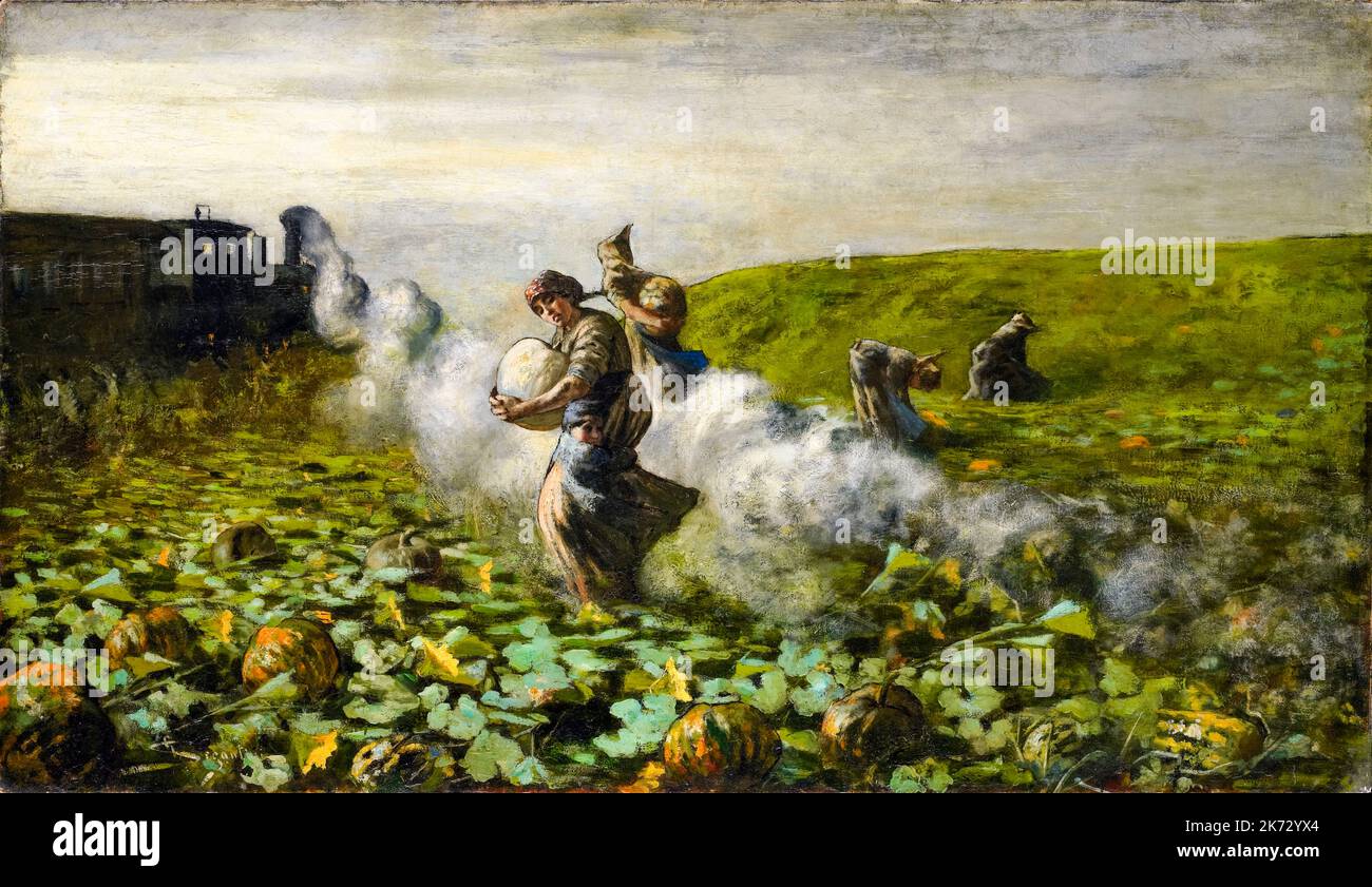 Giovanni Segantini, The Pumpkin Harvest, painting in oil on canvas ...