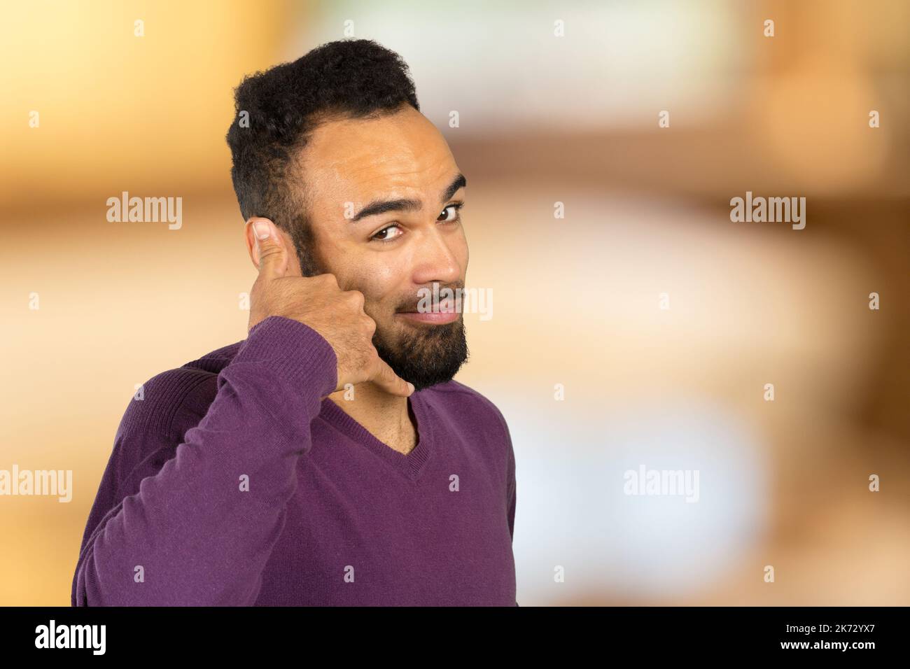 African american man call me sign hi-res stock photography and images ...