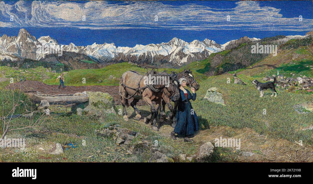 Giovanni Segantini painting, Spring in the Alps, oil on canvas, 1897 ...