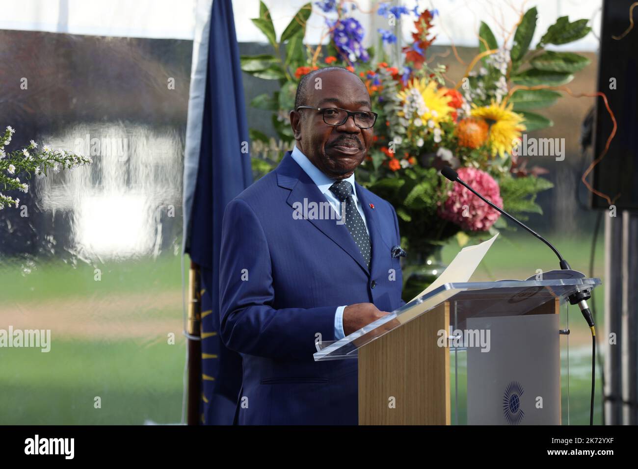 The President of Gabon, Ali Bongo Ondimba, delivers a speech during a ...