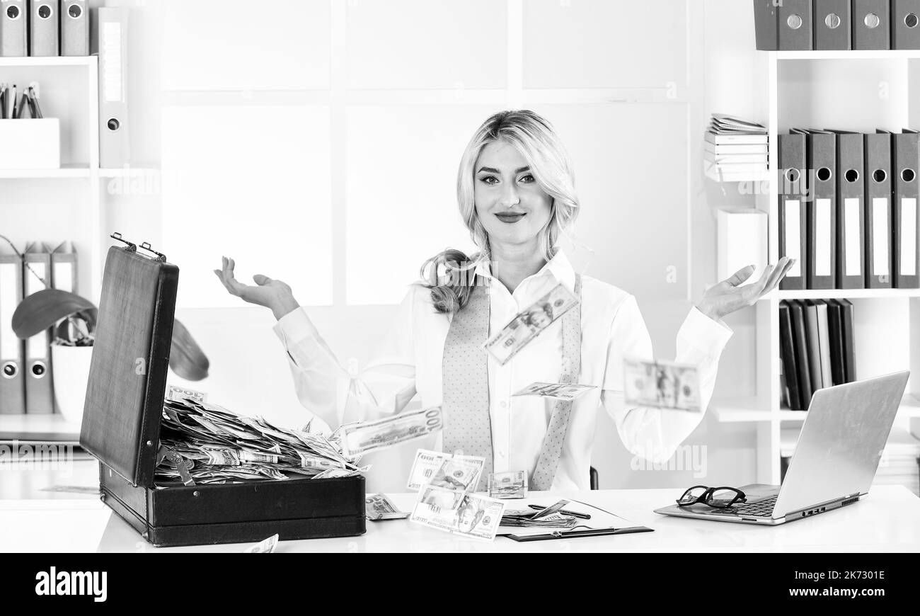 Happy Woman Counting Money Successful Investment Business Success Business Investment