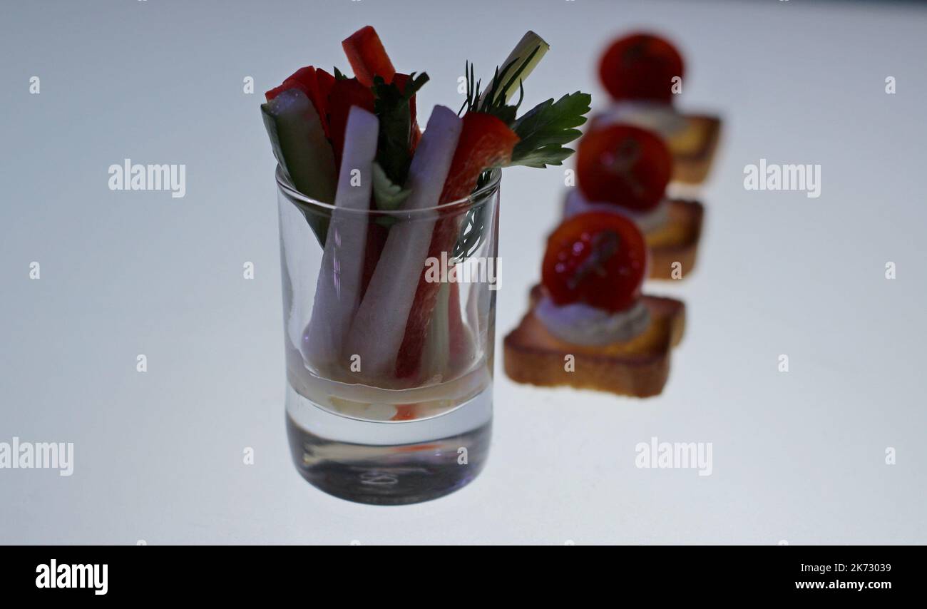 Digestive canape and verrine appetizer close up isolated on illuminated ...