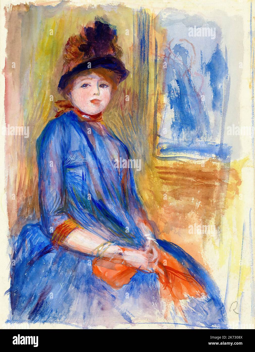 Pierre Auguste Renoir, Young Girl in a Blue Dress, portrait painting in ...