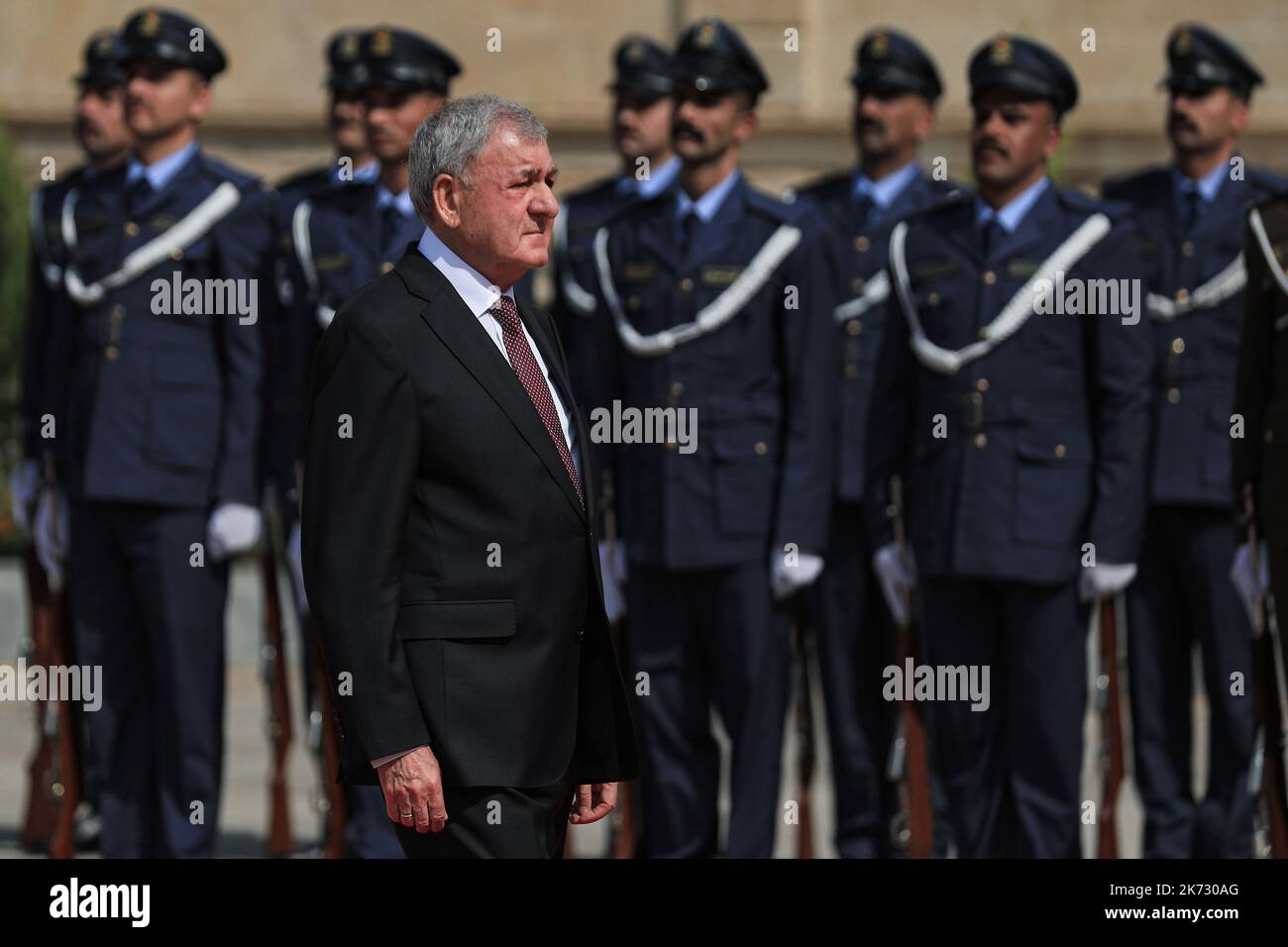 Baghdad, Iraq. 17th Oct, 2022. Abdul Latif Rashid inspects the guard of ...