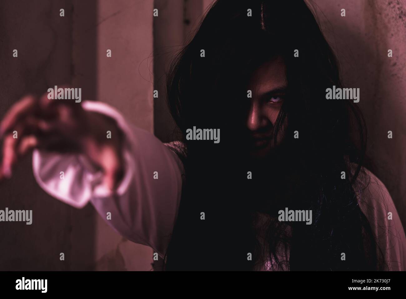Scary ghost woman. Asian ghost or zombie horror creepy scary have hair ...