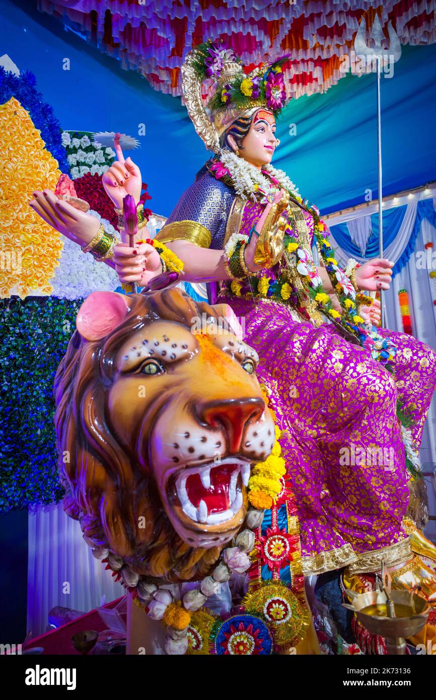 A beautiful idol of Maa Durga being worshipped at a mandal in Mumbai ...
