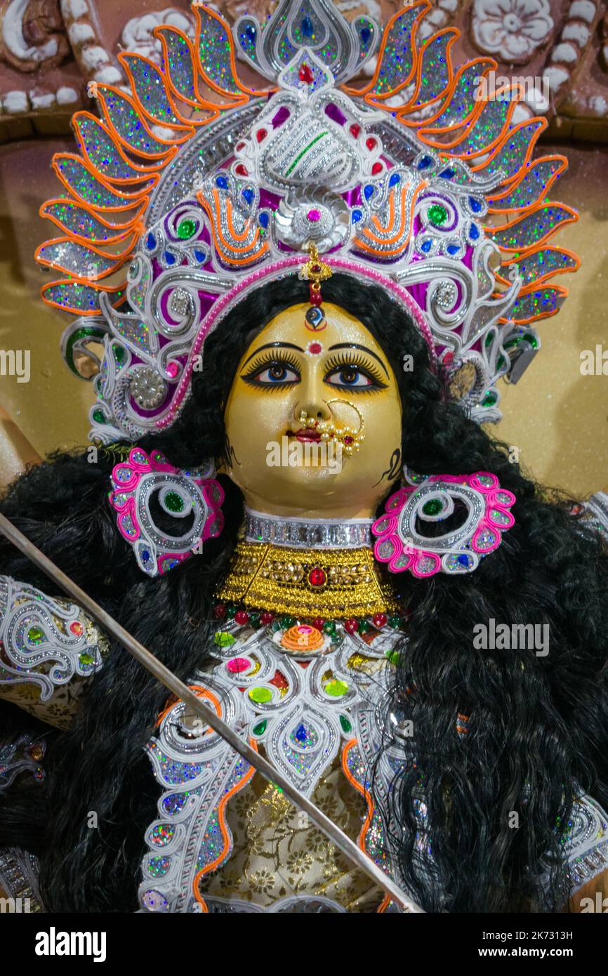 A beautiful idol of Maa Durga being worshipped at a mandal in Mumbai ...