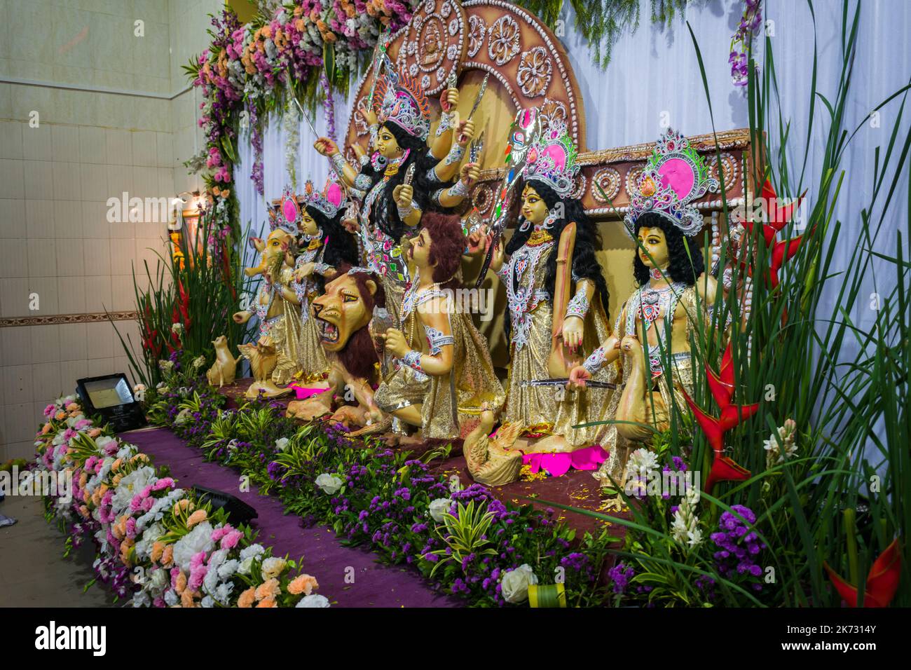 A beautiful idol of Maa Durga being worshipped at a mandal in Mumbai ...