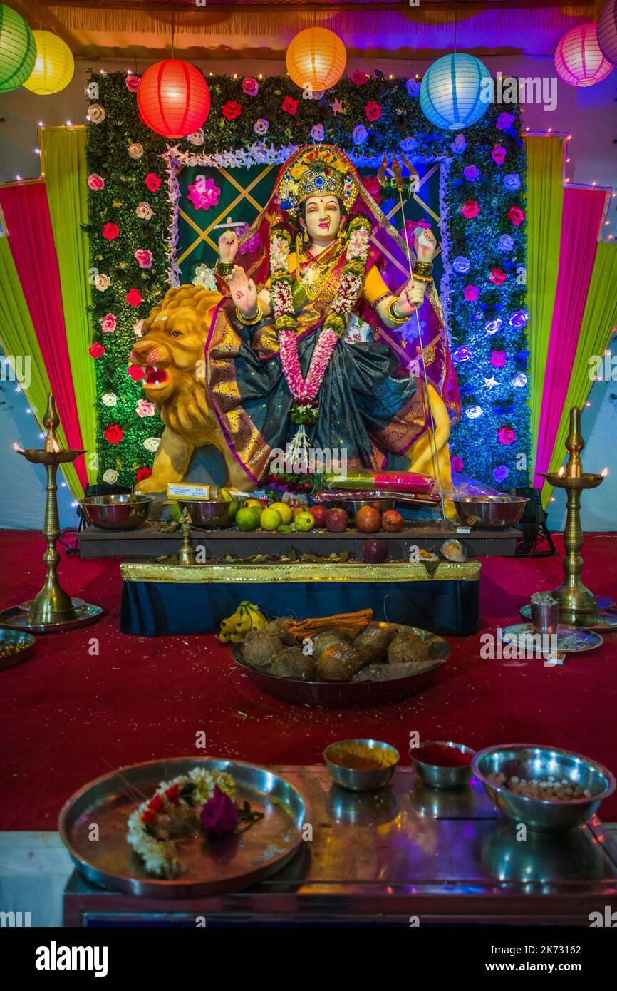 A beautiful idol of Maa Durga being worshipped at a mandal in Mumbai ...