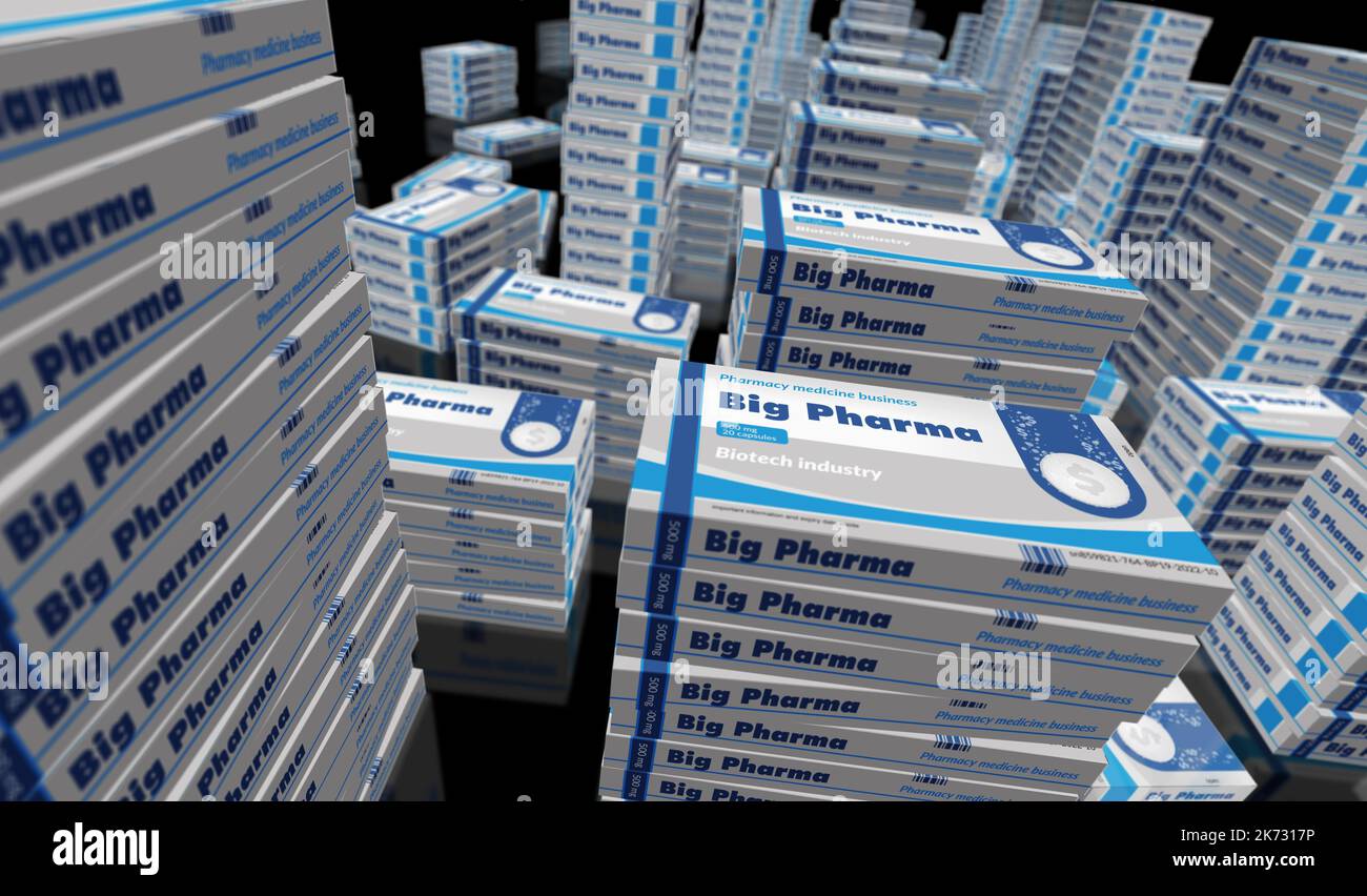 Big Pharma, medicine and healthcare business box production line ...