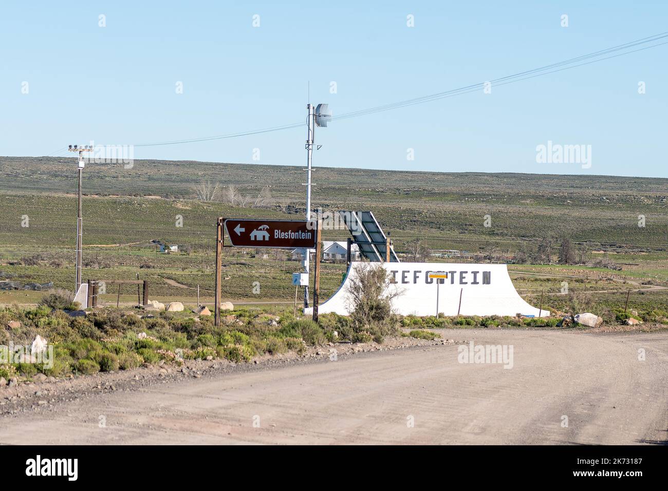 SUTHERLAND, SOUTH AFRICA - SEP 4, 2022: Turn-off to Blesfontein and ...