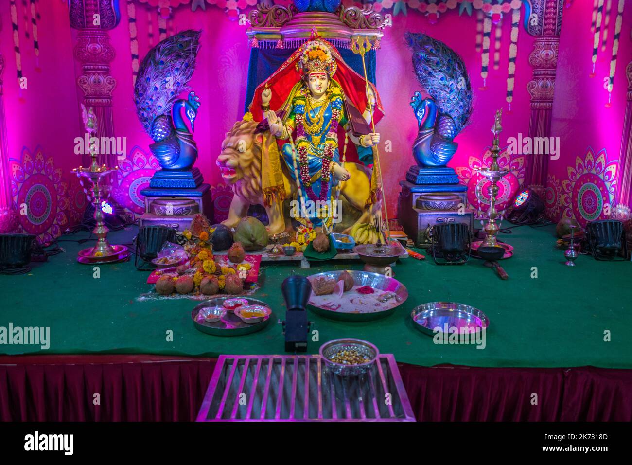 A beautiful idol of Maa Durga being worshipped at a mandal in Mumbai ...