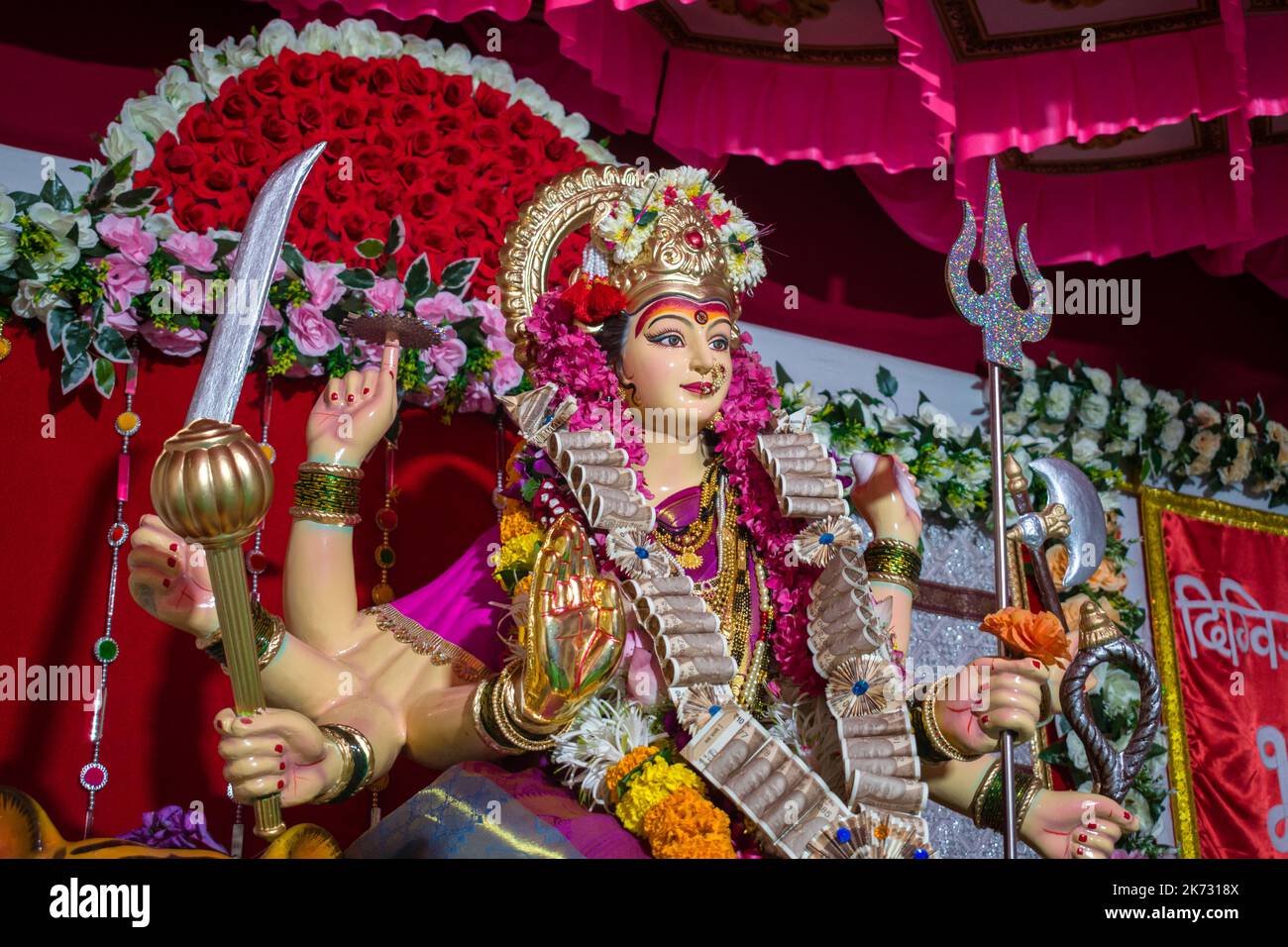 A beautiful idol of Maa Durga being worshipped at a mandal in Mumbai ...
