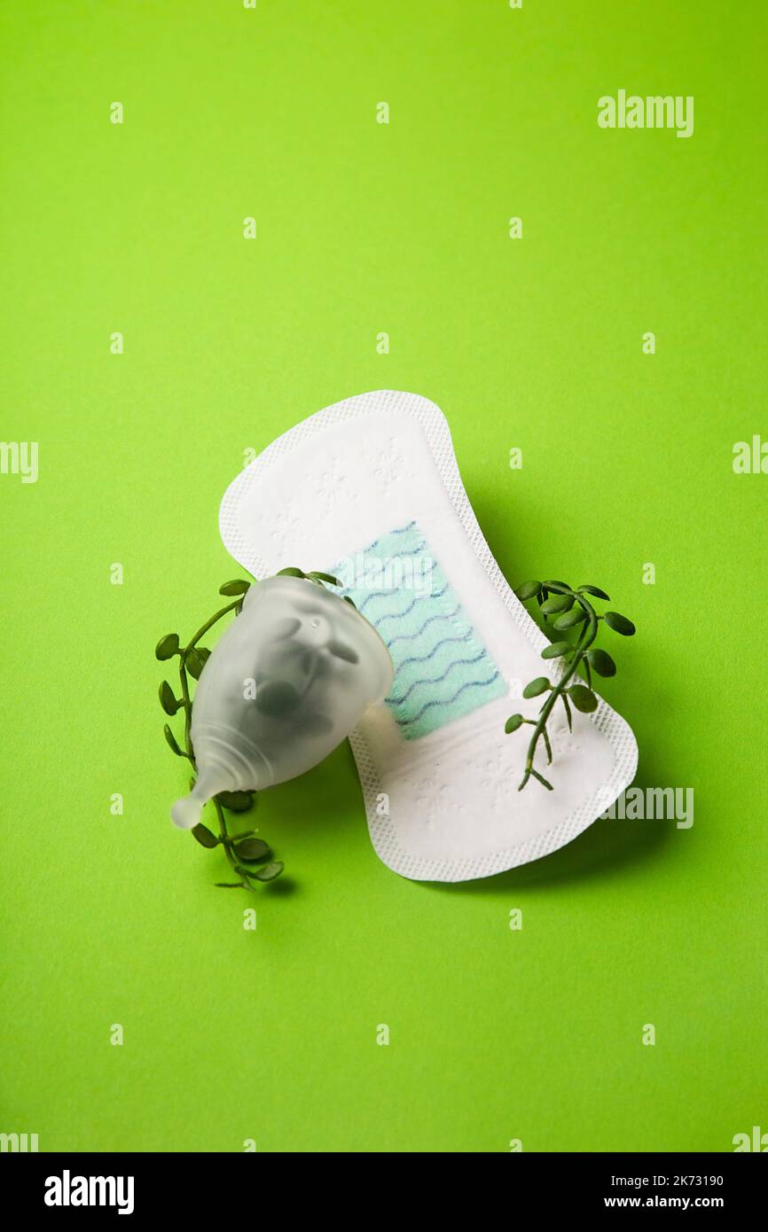 Menstrual cup and Feminine hygiene pads. Sustainable period, zero waste ...