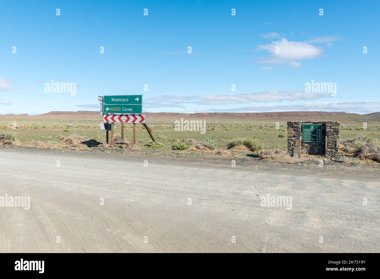 TANKWA, SOUTH AFRICA - SEP 4, 2022: Junction between roads P2250 and ...