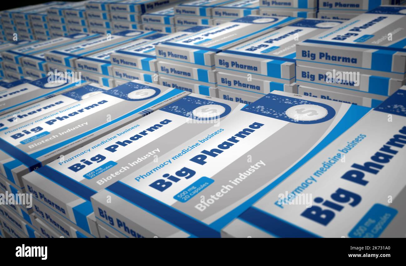 Big Pharma, medicine and healthcare business box production line ...
