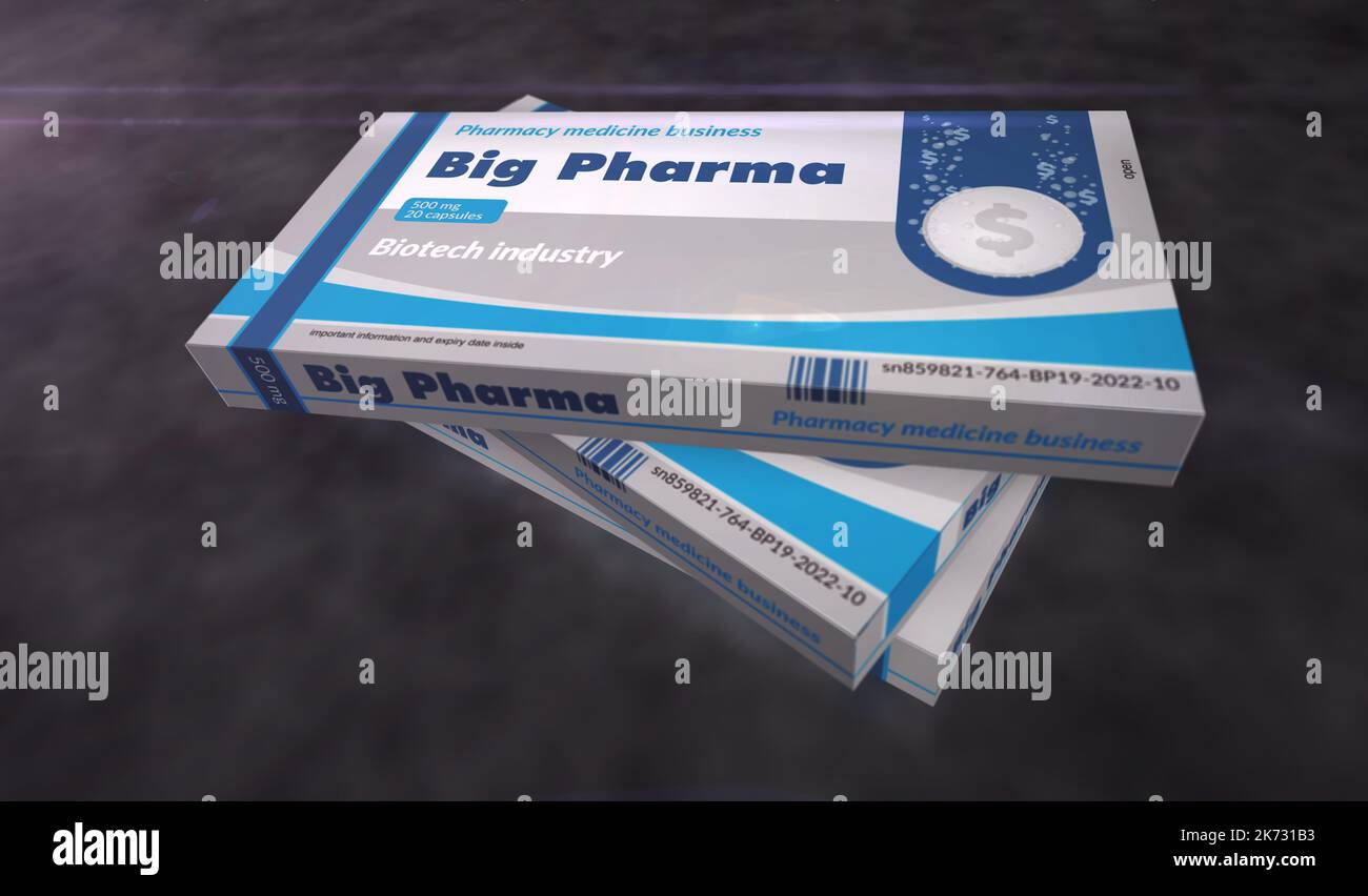 Big Pharma, medicine and healthcare business box production line ...