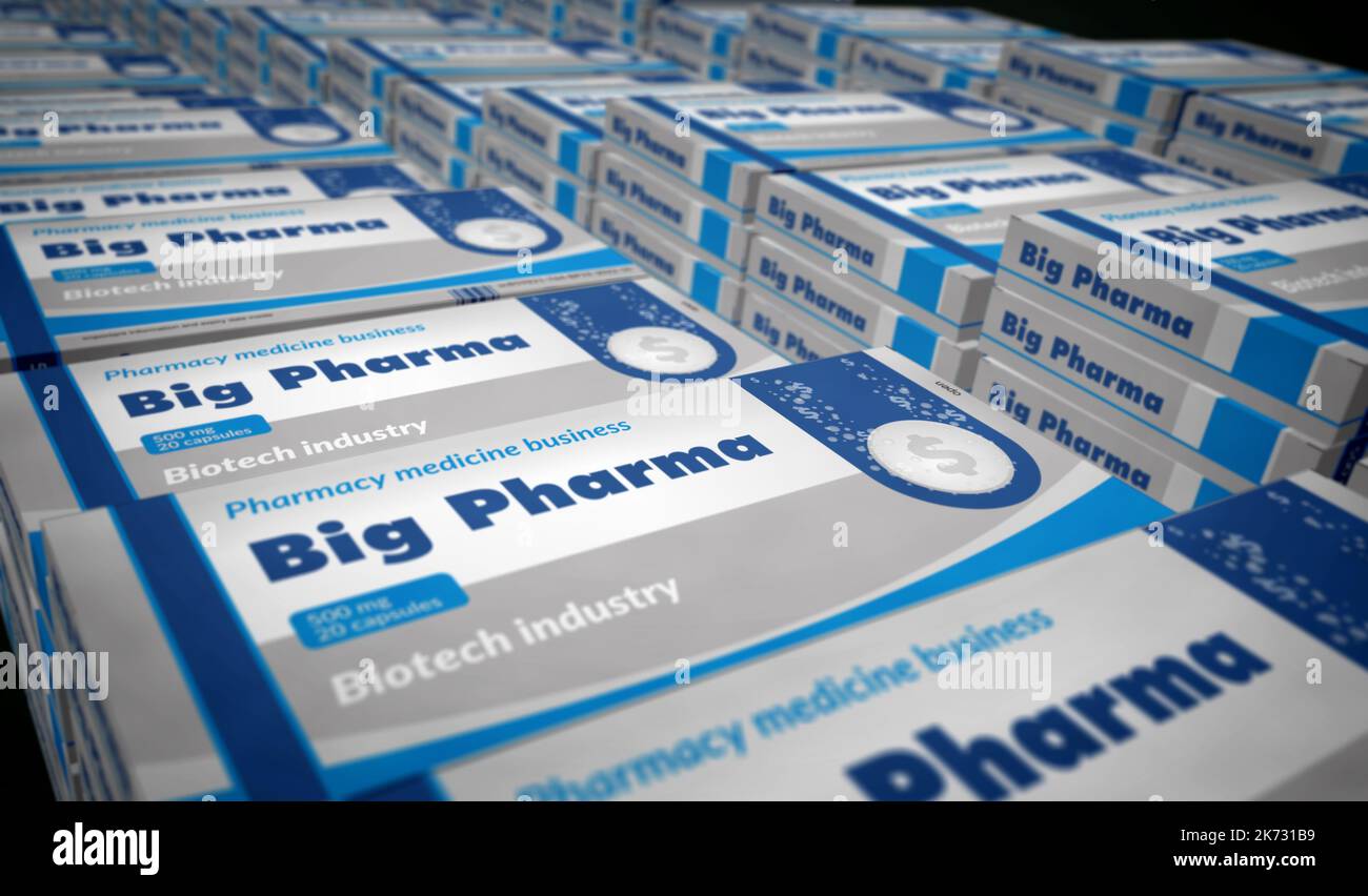 Big Pharma, medicine and healthcare business box production line ...