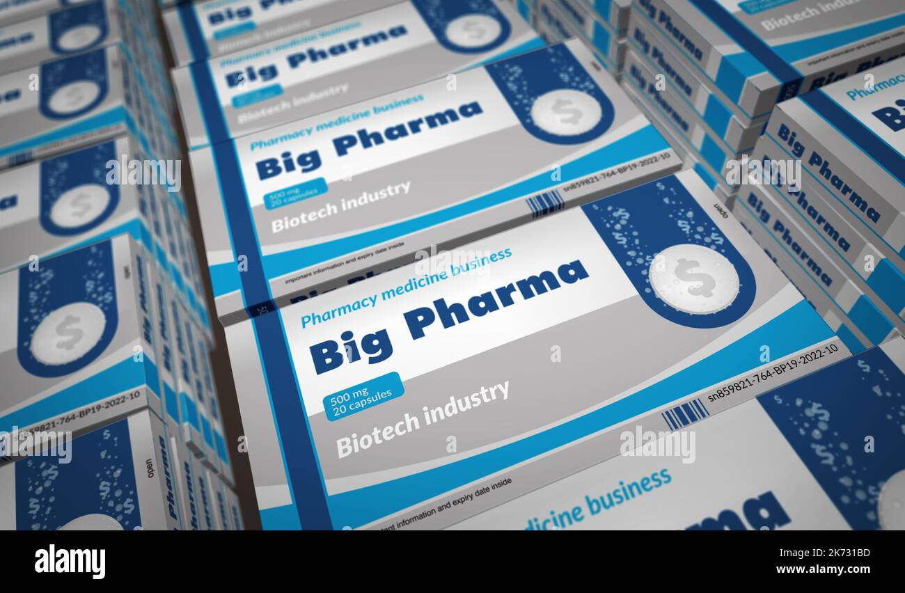 Big Pharma, medicine and healthcare business box production line ...