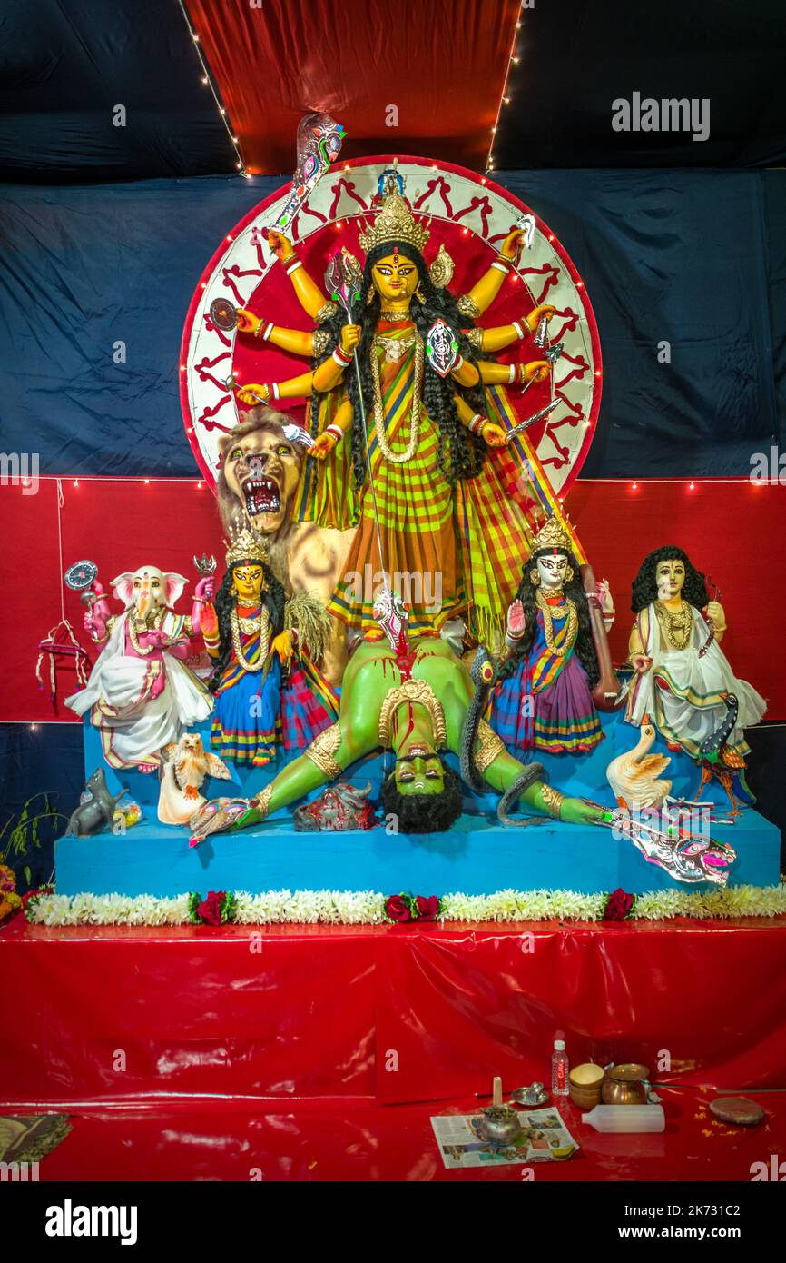 A beautiful idol of Maa Durga being worshipped at a mandal in Mumbai ...