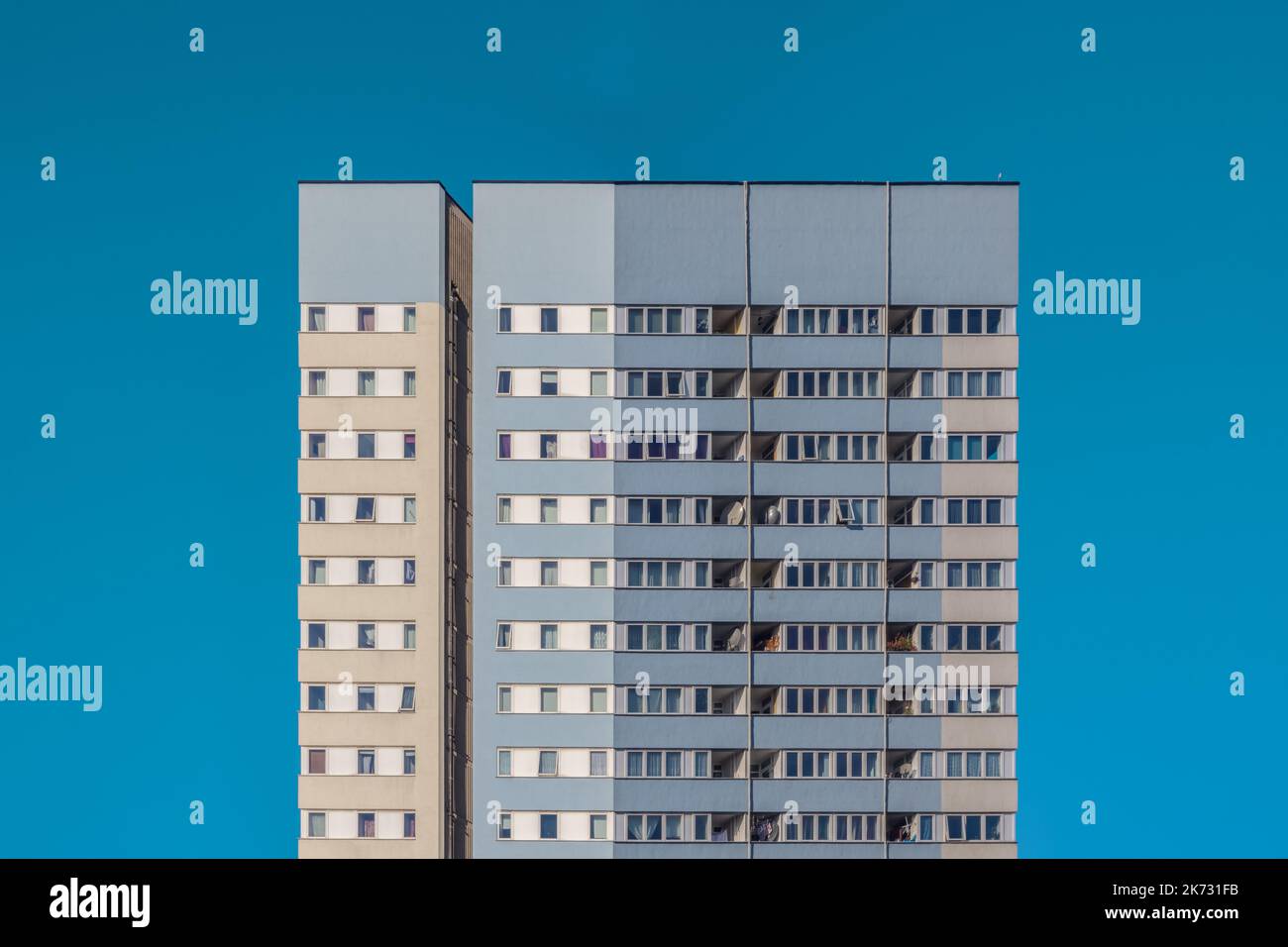 Exterior of council housing tower block Abbey Estate in Camden, London ...