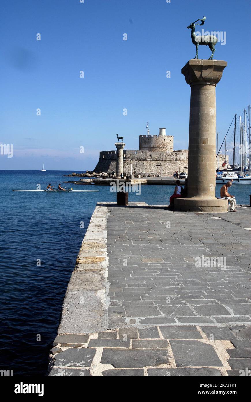 Greece, Dodecanese, Rhodes island City Mandraki port and Medieval Town ...