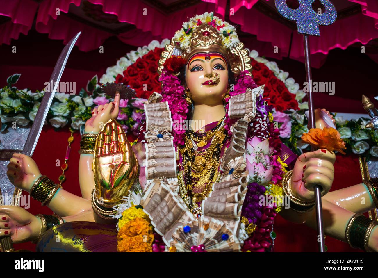 A beautiful idol of Maa Durga being worshipped at a mandal in Mumbai ...