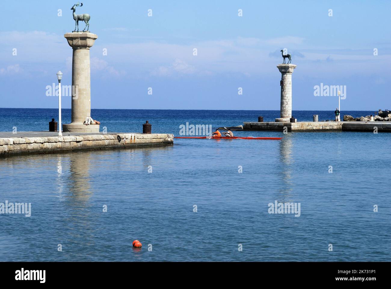 Greece, Dodecanese, Rhodes island City Mandraki port and Medieval Town ...