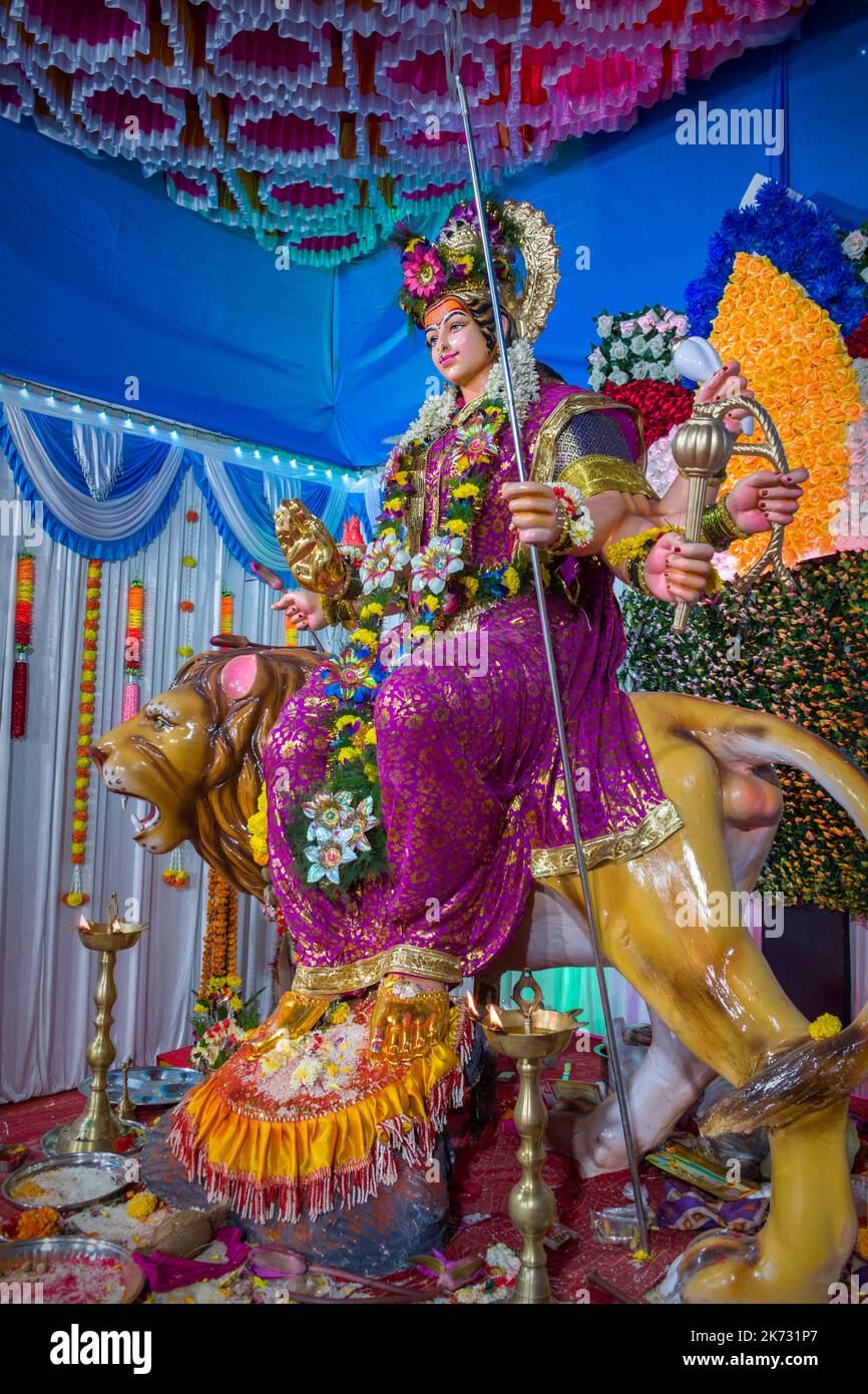 A beautiful idol of Maa Durga being worshipped at a mandal in Mumbai ...