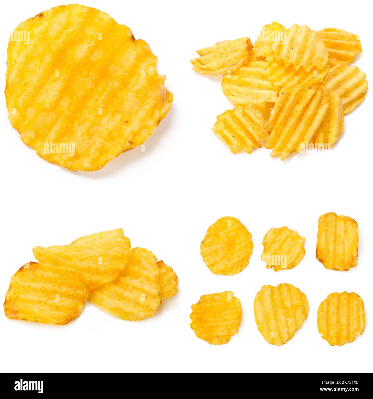 Set of potato chips close-up on an isolated white background Stock ...