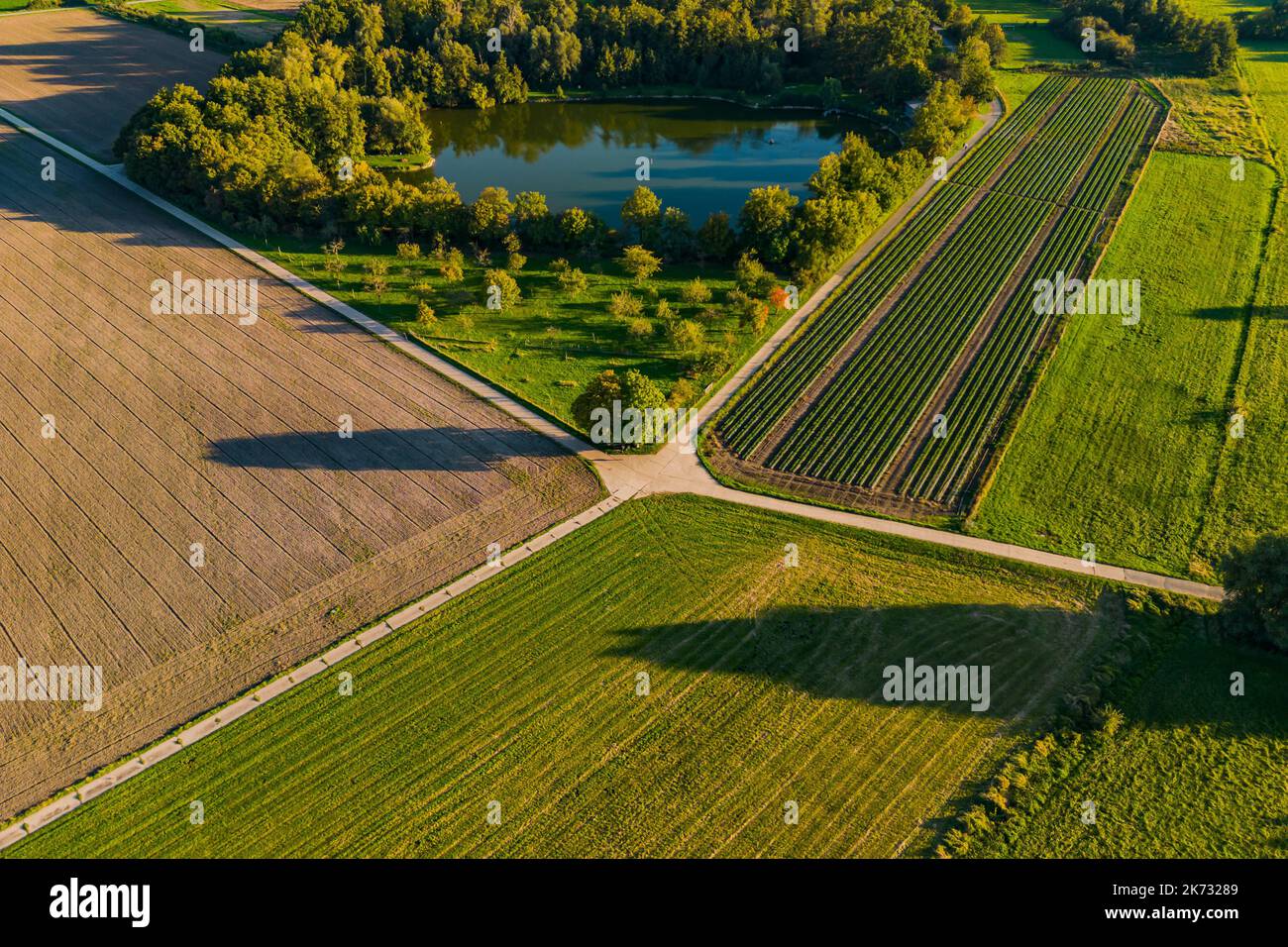 Aerial view of pond and fields hi-res stock photography and images - Alamy