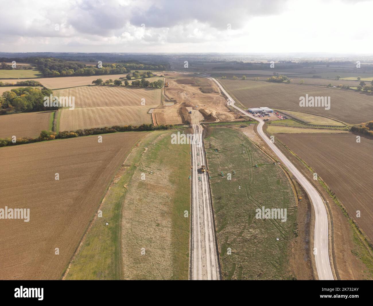 HS2 high speed rail network construction site aerial photo.Warwickshire ...