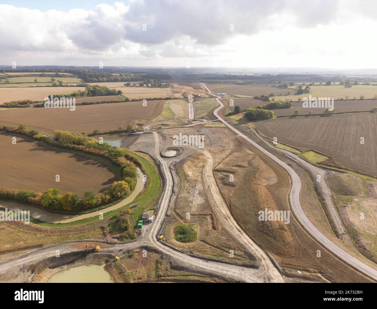 HS2 high speed rail network construction site aerial photo.Warwickshire ...