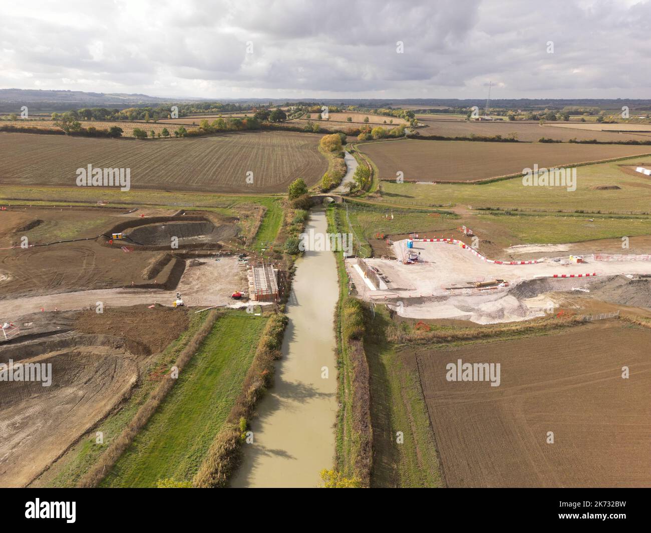 HS2 high speed rail network construction site aerial photo.Warwickshire ...