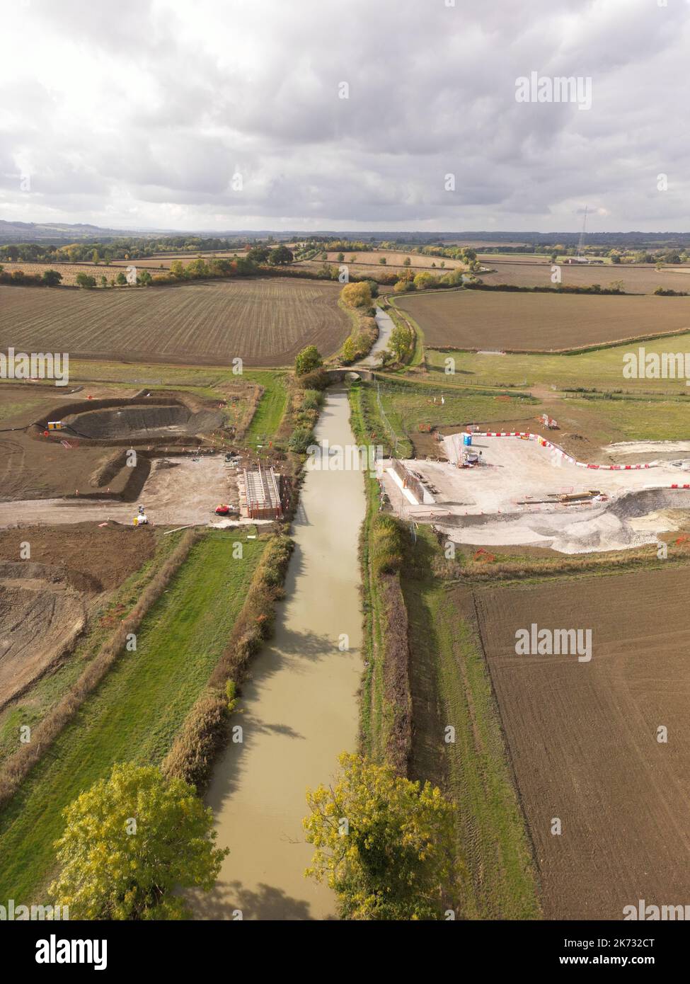 HS2 high speed rail network construction site aerial photo.Warwickshire ...