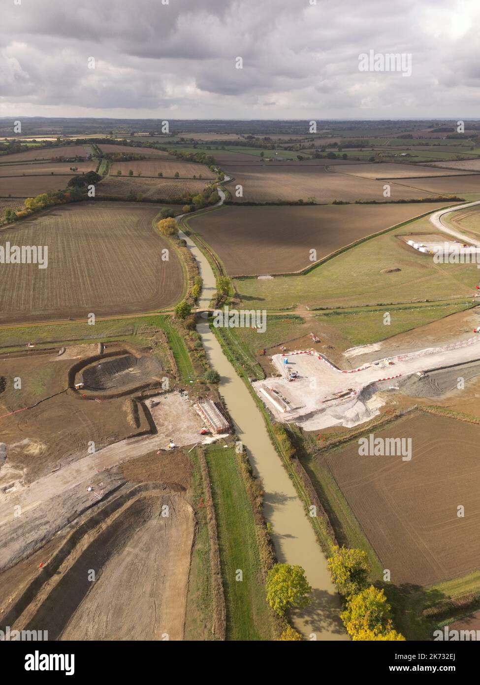 HS2 high speed rail network construction site aerial photo.Warwickshire ...