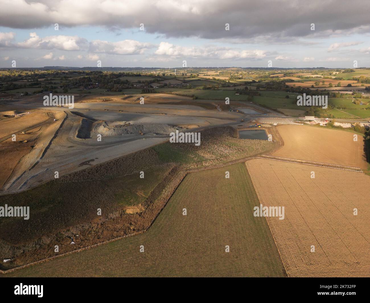 HS2 high speed rail network construction site aerial photo.Warwickshire ...