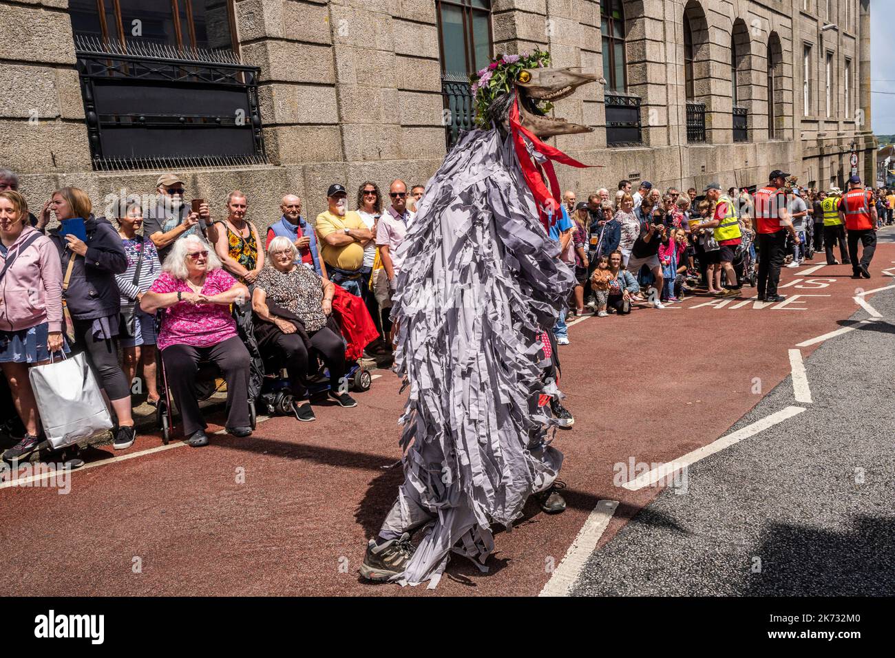Penglaz the Penzance Obby Oss leading a procession on Mazey Day during ...