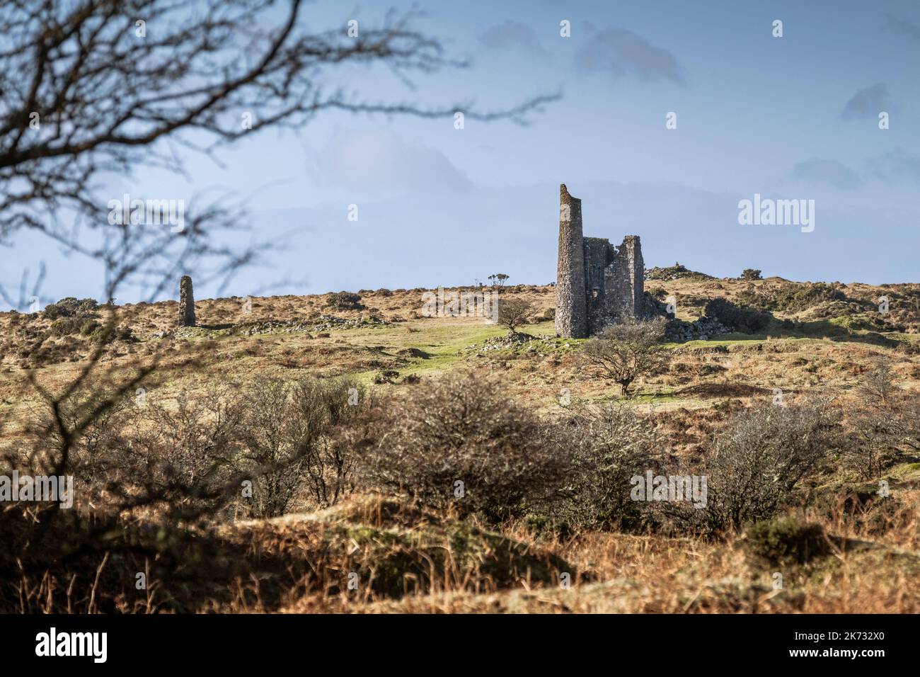 The abandoned historic Craddock Moor Mine engine house on Craddock Moor ...