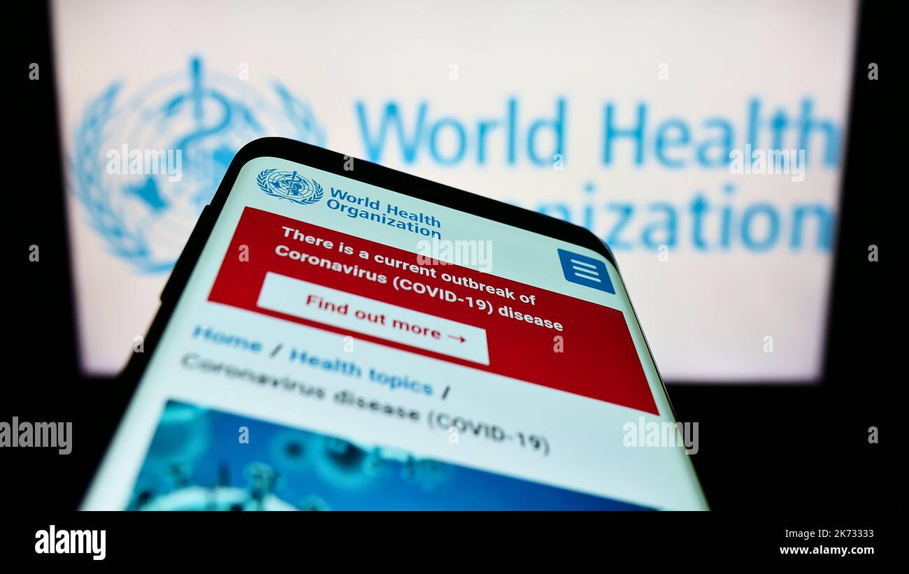 Smartphone with webpage of United Nations agency World Health ...