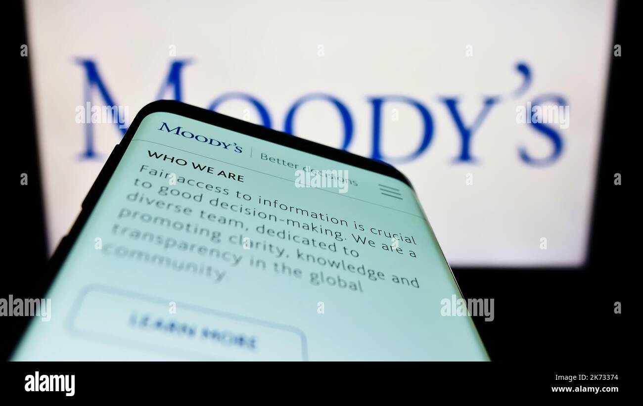 Mobile phone with website of American rating company Moody's Investors ...
