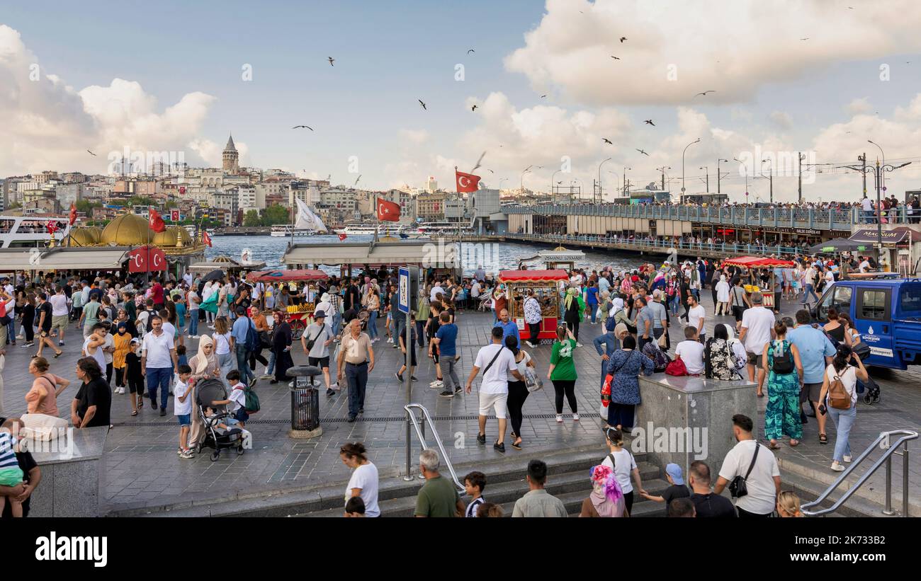 Istanbul, Turkey - August 30, 2022: Crowds of local citizens at Eminonu ...