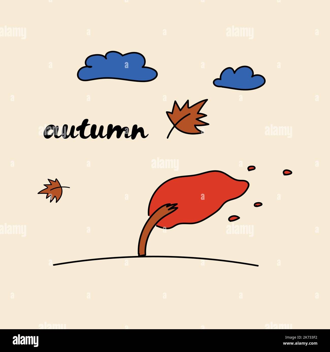 cute tender card, autumn tree wind clouds Stock Vector Image & Art - Alamy