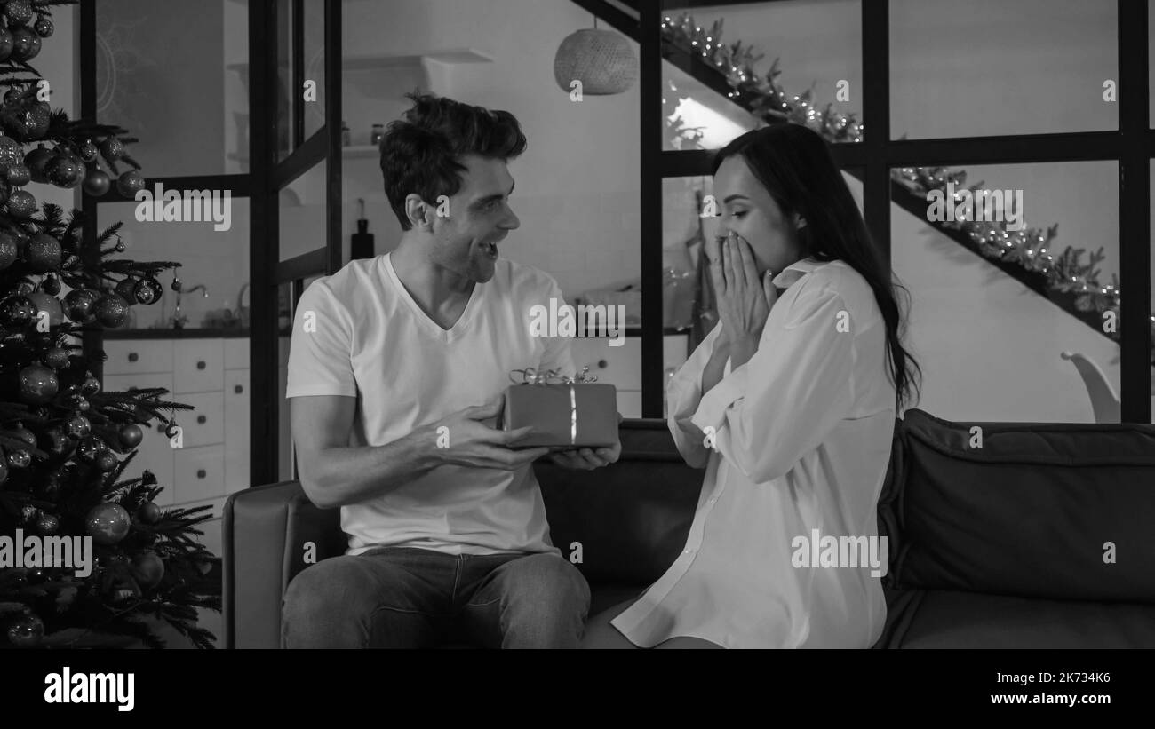 Gift box near christmas Black and White Stock Photos & Images - Alamy