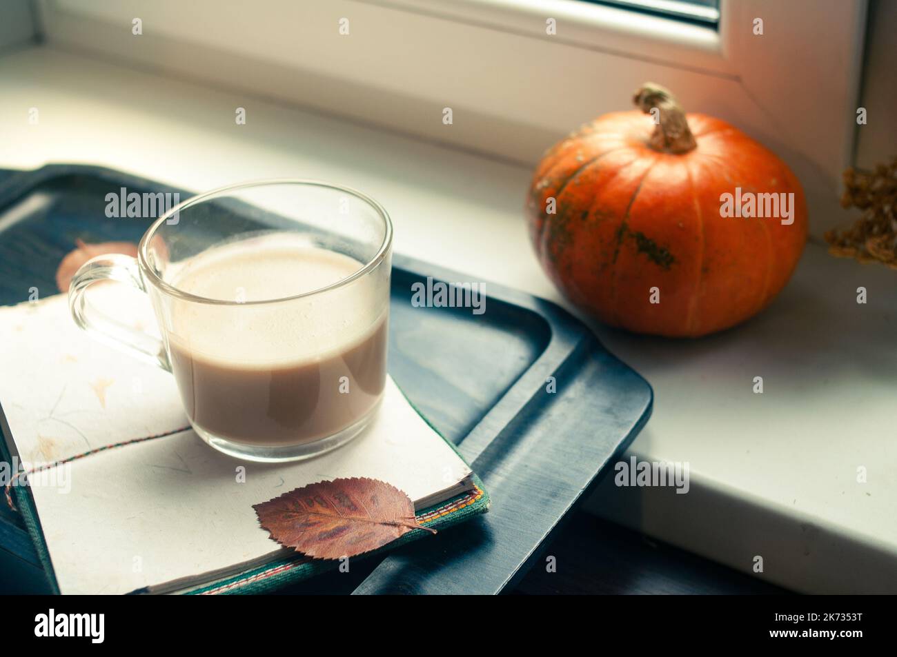 One pumpkin squash and a latte coffee made with with plant based oat soya or almond milk with ...