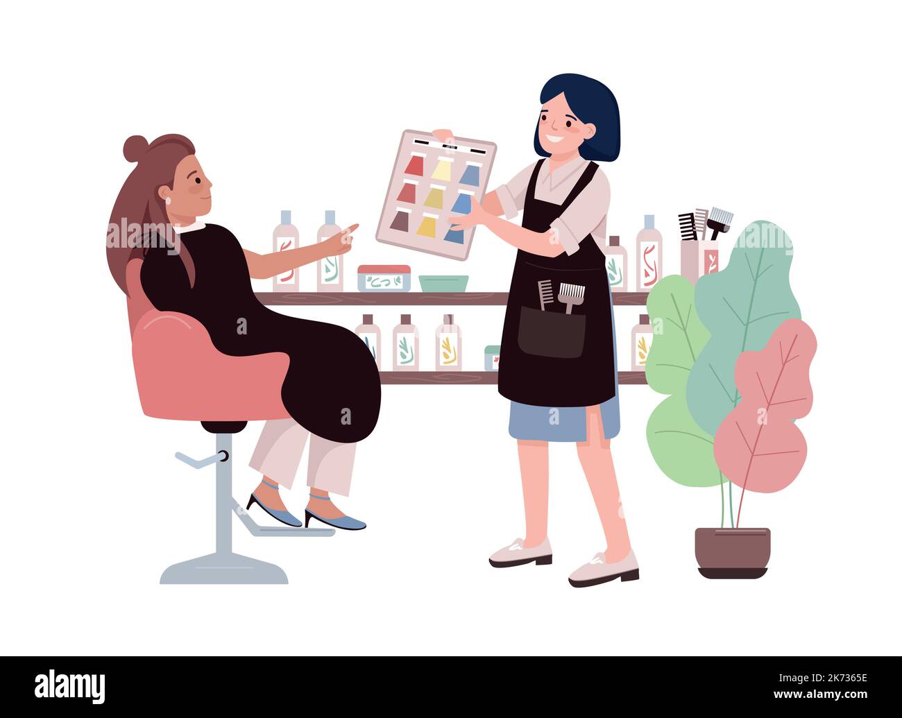 Choosing hair color 2D vector isolated illustration Stock Vector Image ...