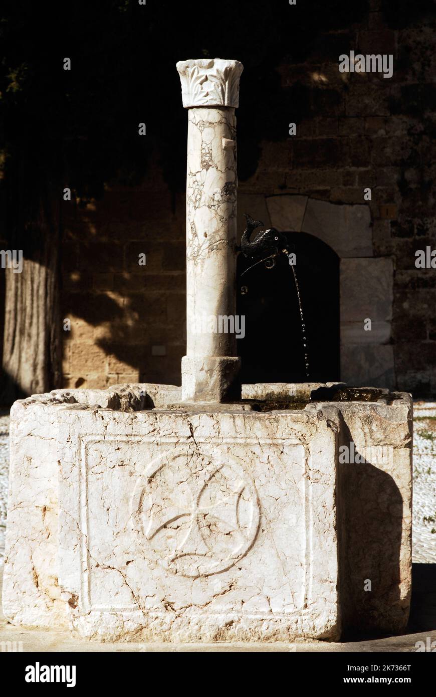 Greece, Dodecanese, Rhodes island City Mandraki port and Medieval Town ...